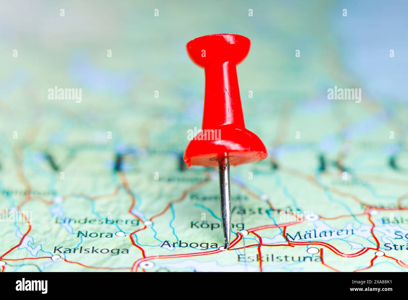 Arboga, Sweden pin on map Stock Photo - Alamy