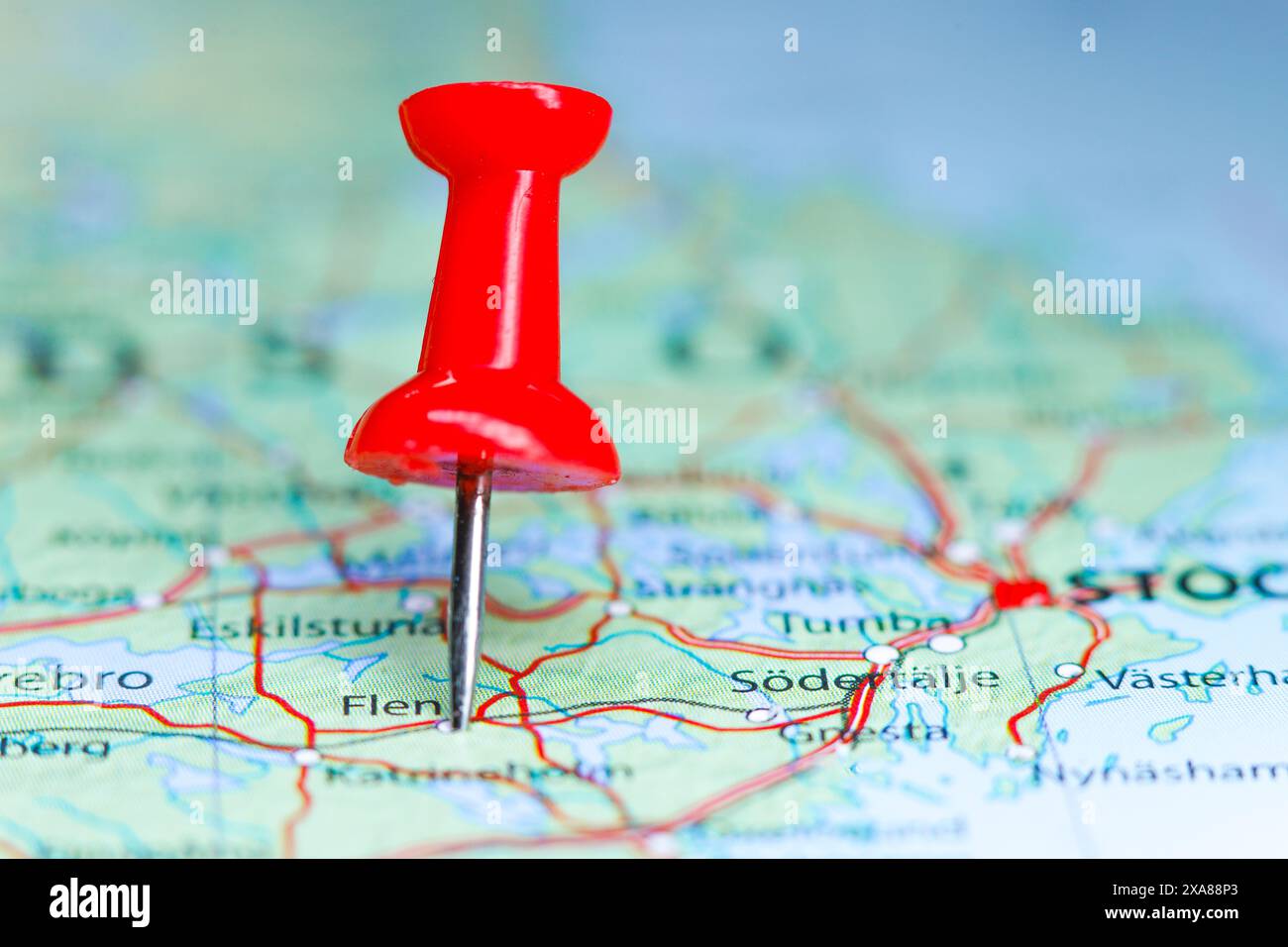 Flen, Sweden pin on map Stock Photo - Alamy