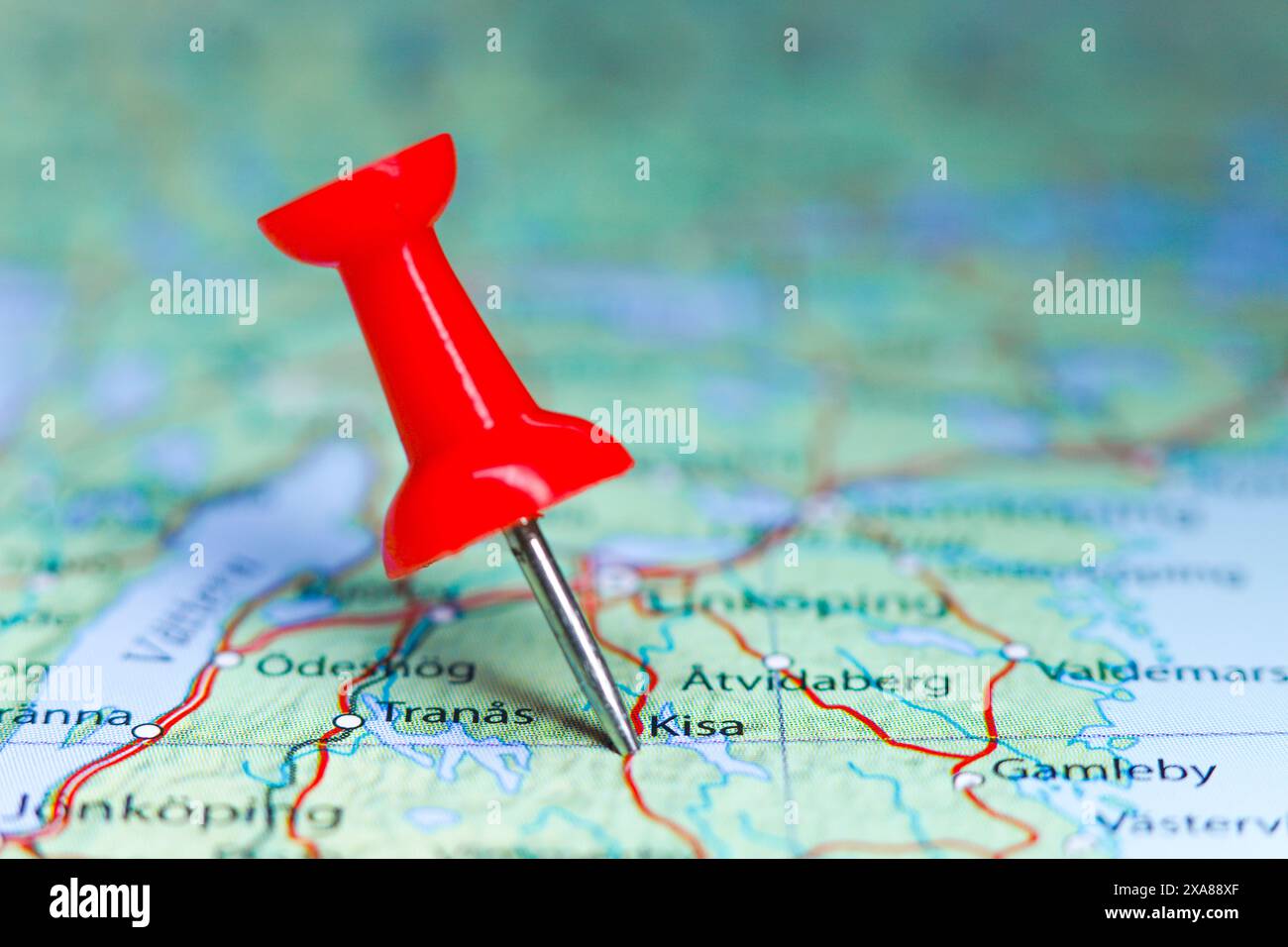 Kisa, Sweden pin on map Stock Photo - Alamy