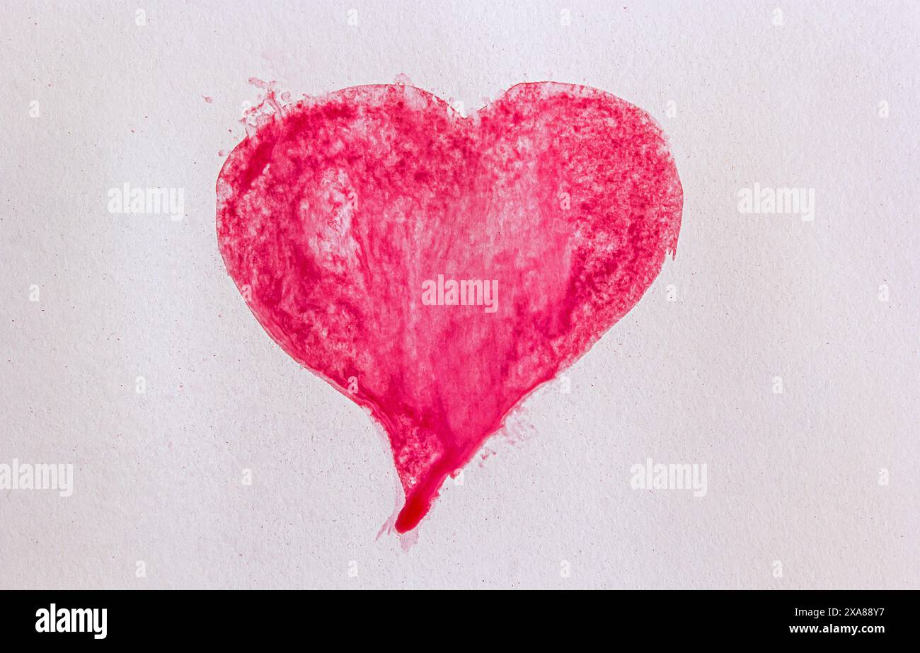 Watercolor hand painted red heart, paper texture Stock Photo - Alamy