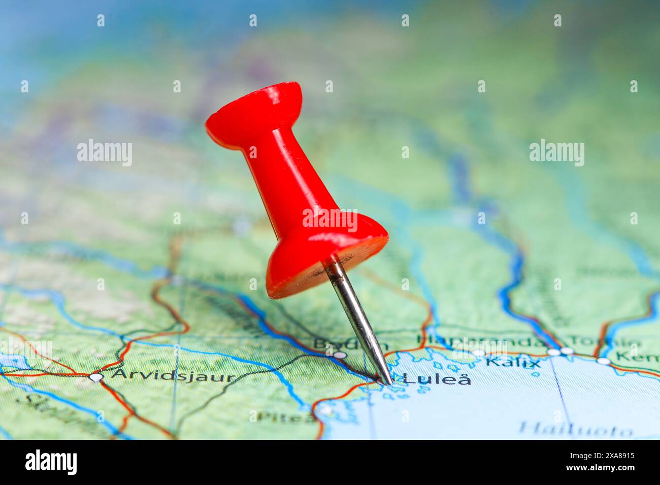 Lulea town in Sweden pinned on a map Stock Photo - Alamy