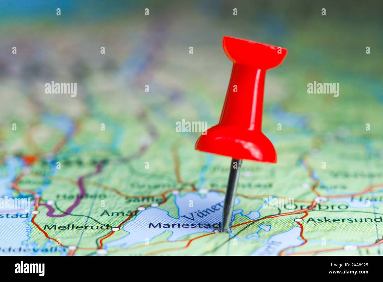 Mariestad, Sweden pin on map Stock Photo - Alamy