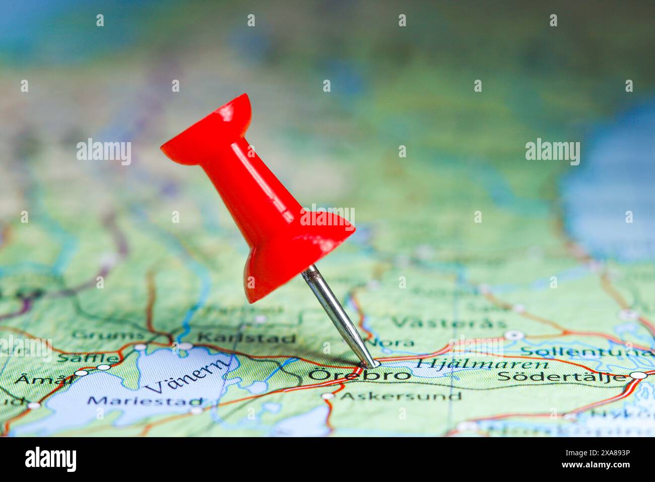 Orebro, Sweden pin on map Stock Photo - Alamy