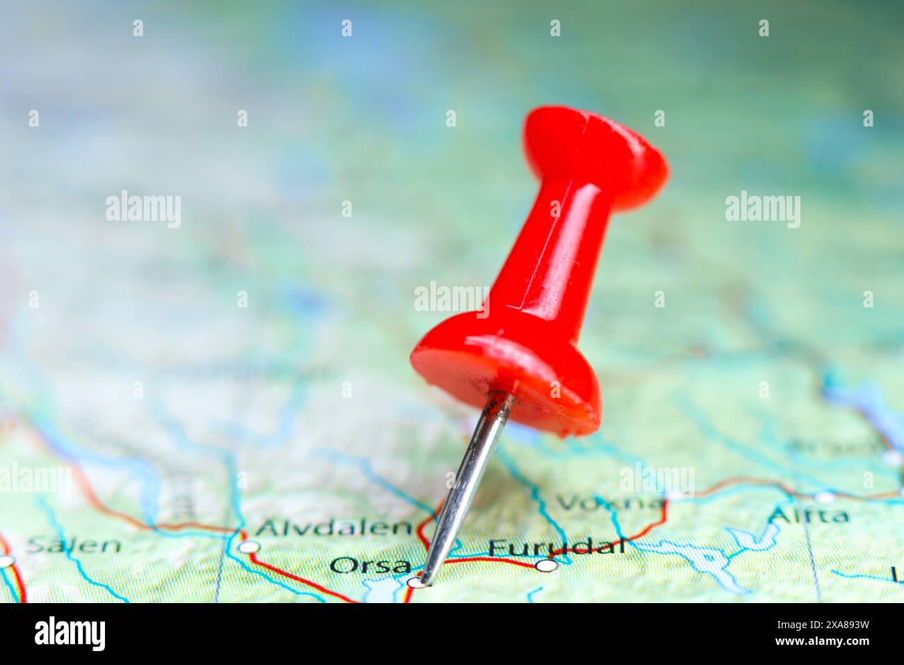 Orsa, Sweden pin on map Stock Photo - Alamy