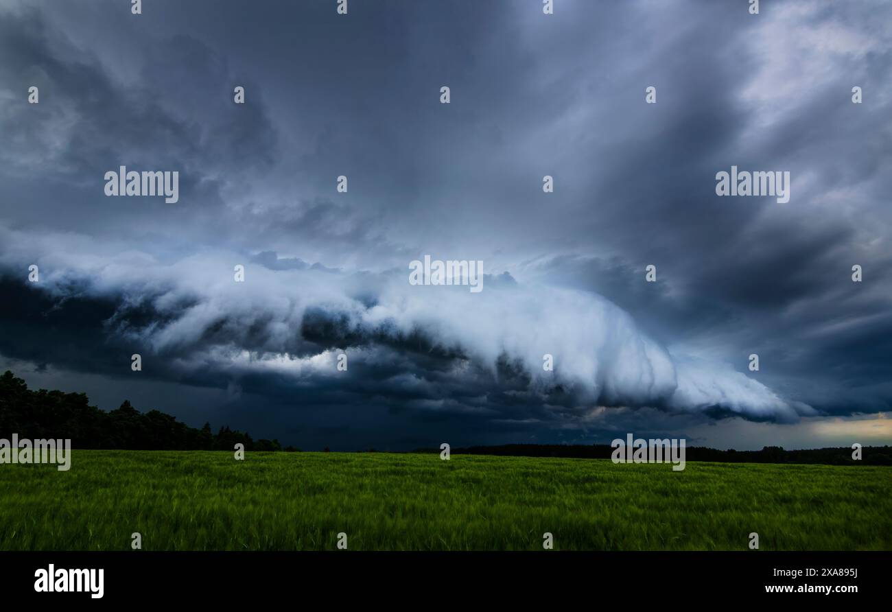 Storm clouds over field, tornadic supercell, extreme weather, dangerous ...