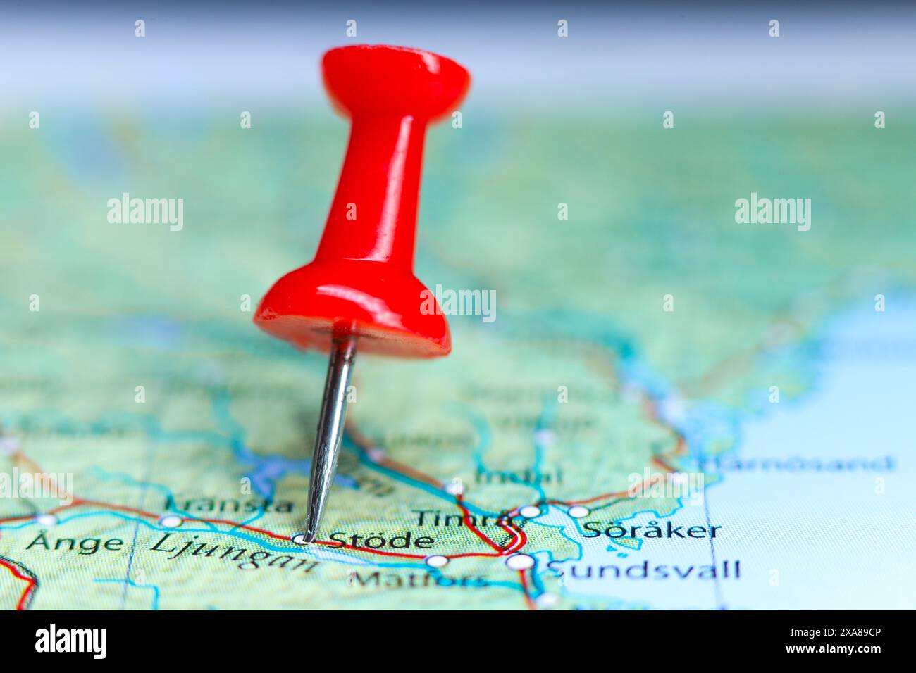 Stode, Sweden pin on map Stock Photo - Alamy