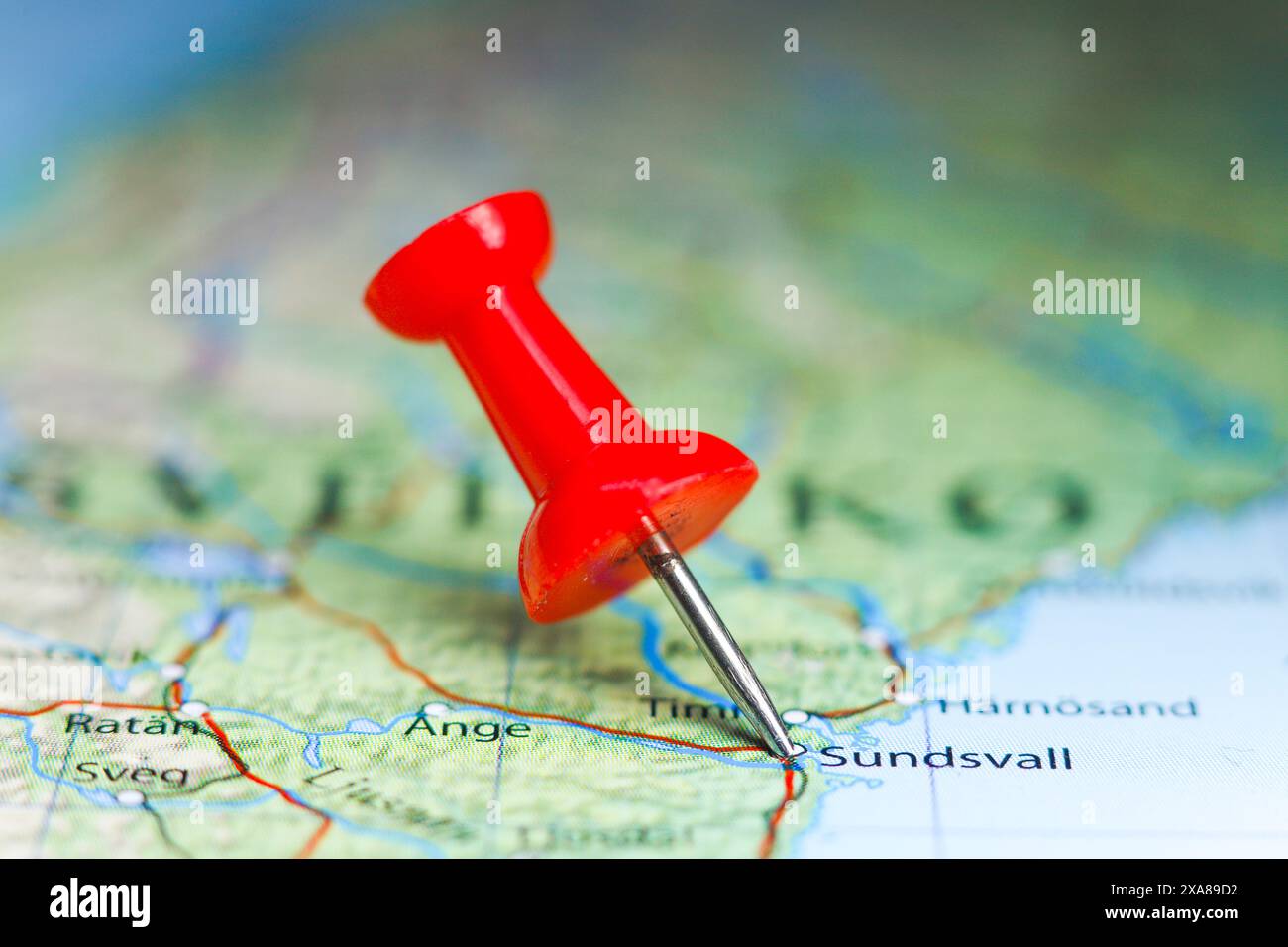 Sundsvall, Sweden pin on map Stock Photo - Alamy