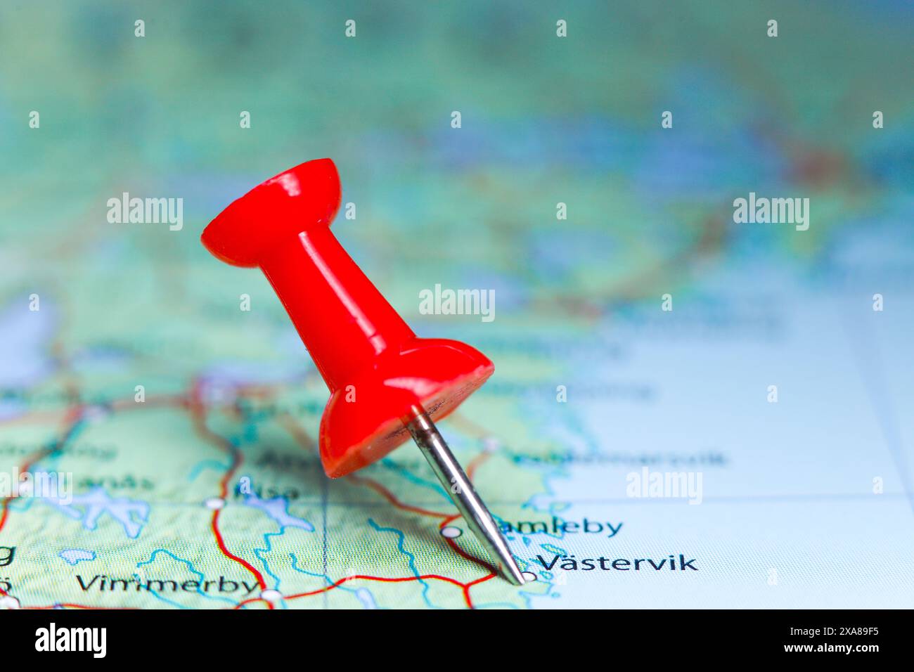 Vastervik, Sweden pin on map Stock Photo - Alamy