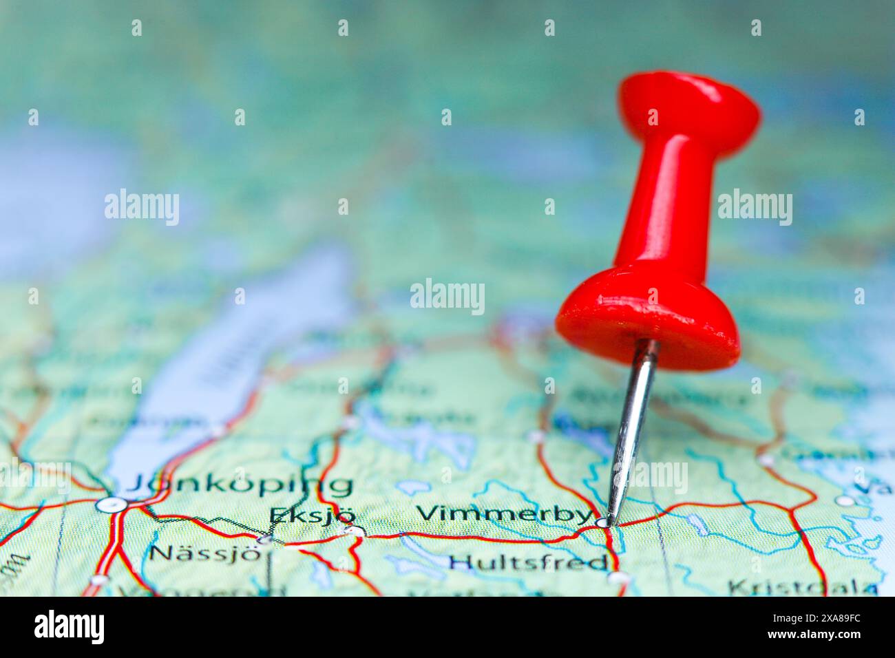 Vimmerby, Sweden pin on map Stock Photo - Alamy