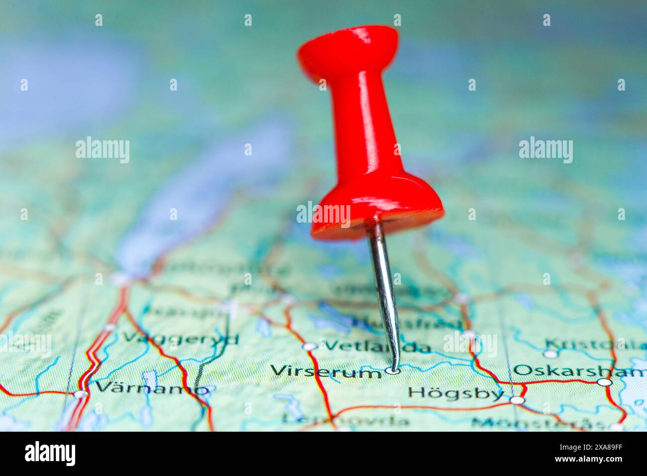 Virserum, Sweden pin on map Stock Photo - Alamy