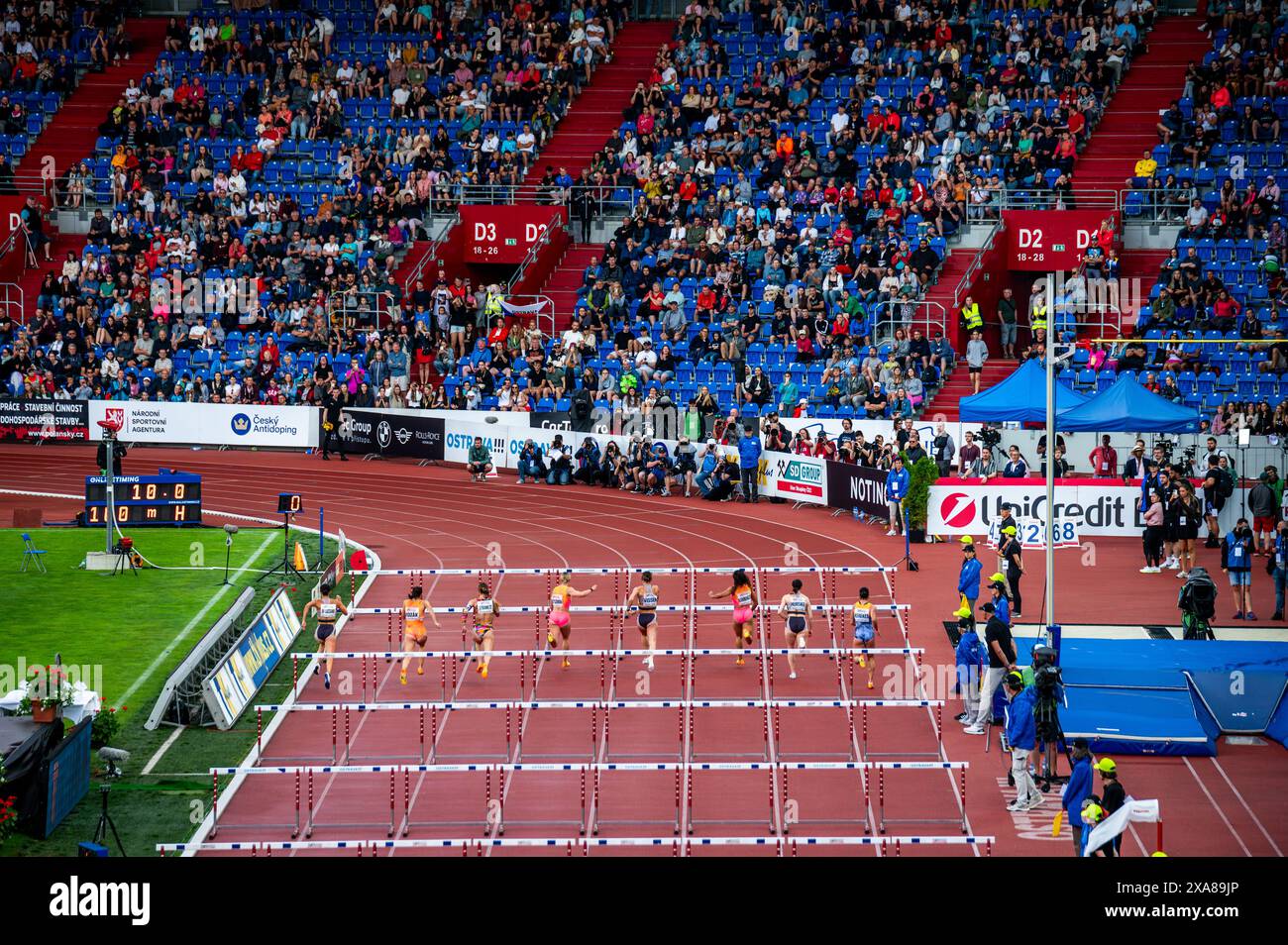 OSTRAVA, CZECHIA, MAY 28, 2024: Track and Field Race at modern Stadium ...