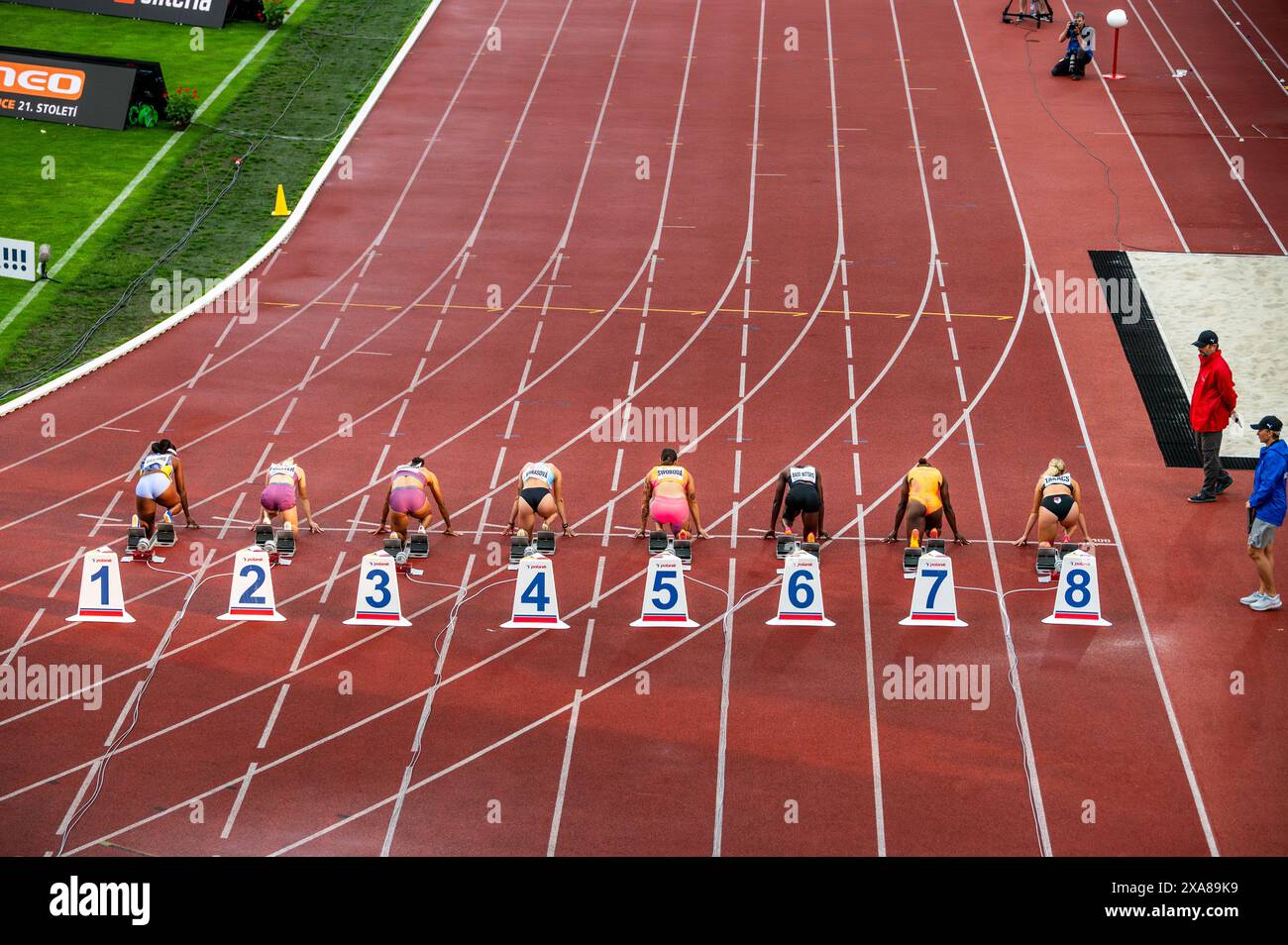 OSTRAVA, CZECHIA, MAY 28, 2024: Elite Female Sprinters at the 100-Meter ...