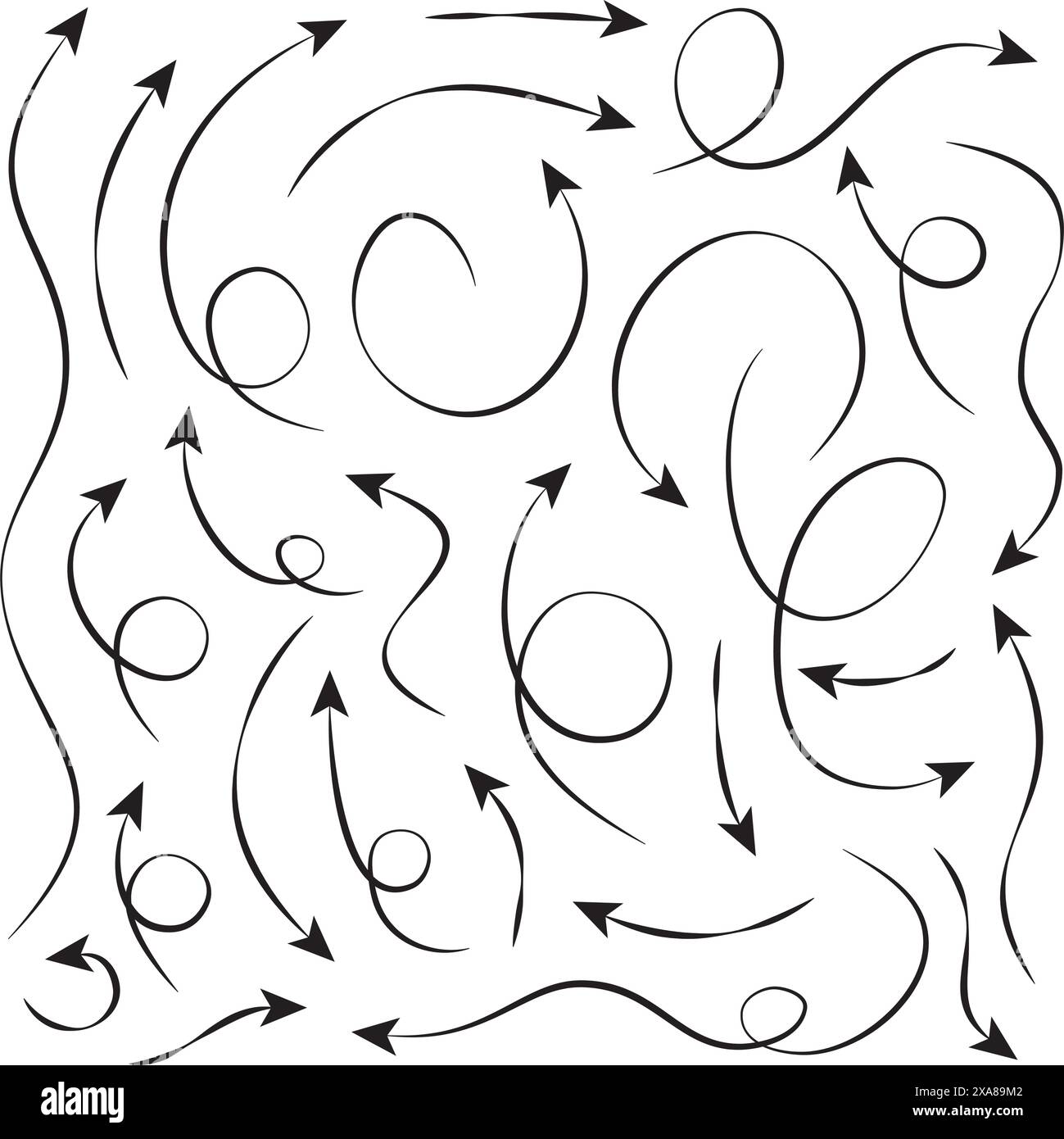 Thin arrows lines collection. Black simple spiral swirl wavy signs ...