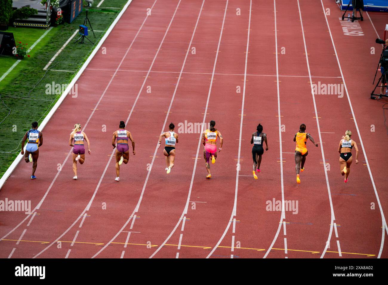 OSTRAVA, CZECHIA, MAY 28, 2024: Female Athletes Sprinting to the Finish ...