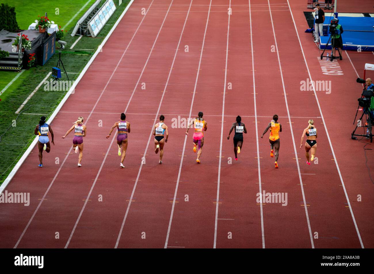 OSTRAVA, CZECHIA, MAY 28, 2024: 100 meters Female Sprint. Track and ...