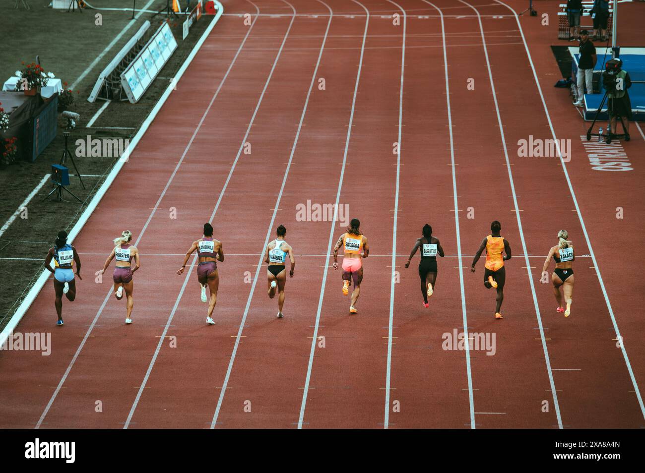 OSTRAVA, CZECHIA, MAY 28, 2024: Sprint 100 m race. Dynamic track and ...
