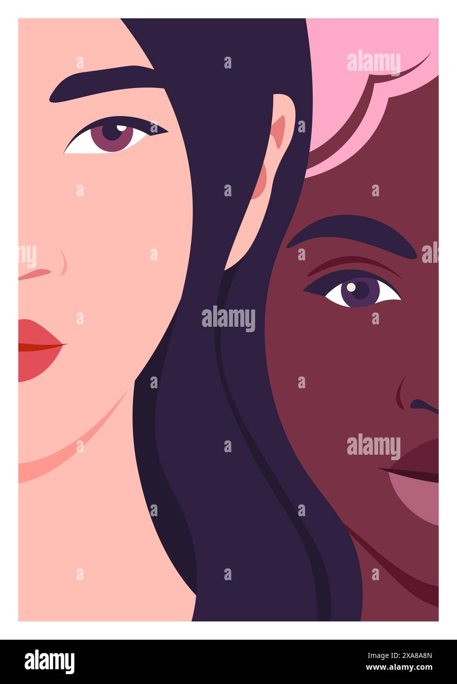 Portrait of a two young women. Faces of African and Asian fashion ...