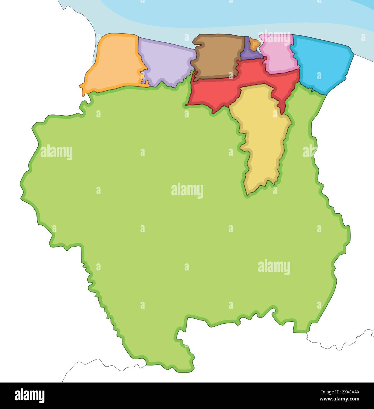 Vector illustrated blank map of Suriname with districts and ...