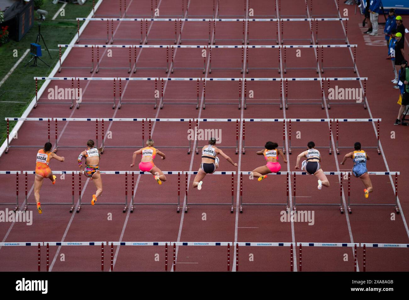 OSTRAVA, CZECHIA, MAY 28, 2024: Dynamic Start of the Female 100 Meters ...