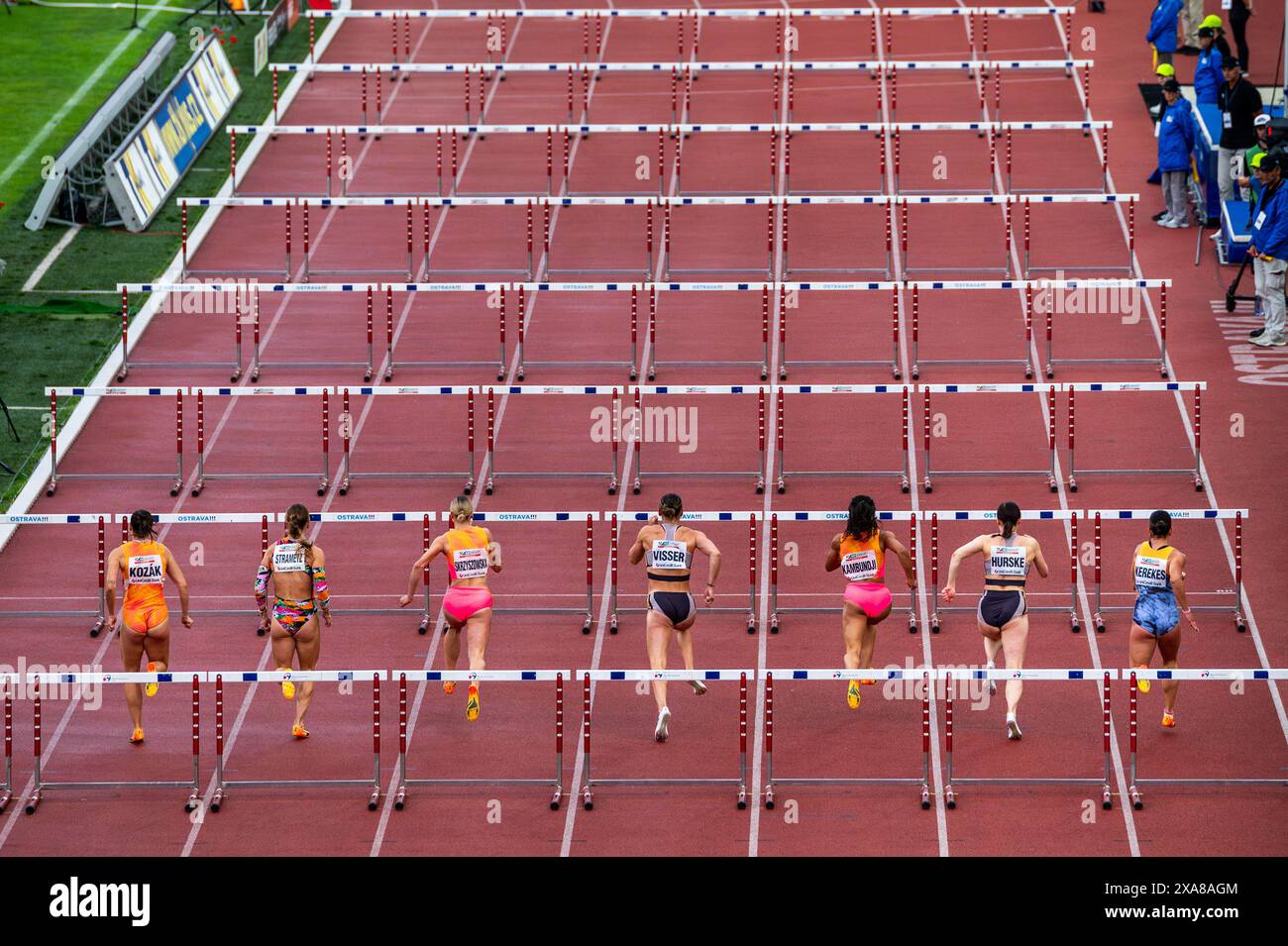OSTRAVA, CZECHIA, MAY 28, 2024: Back view at elite professional Track ...