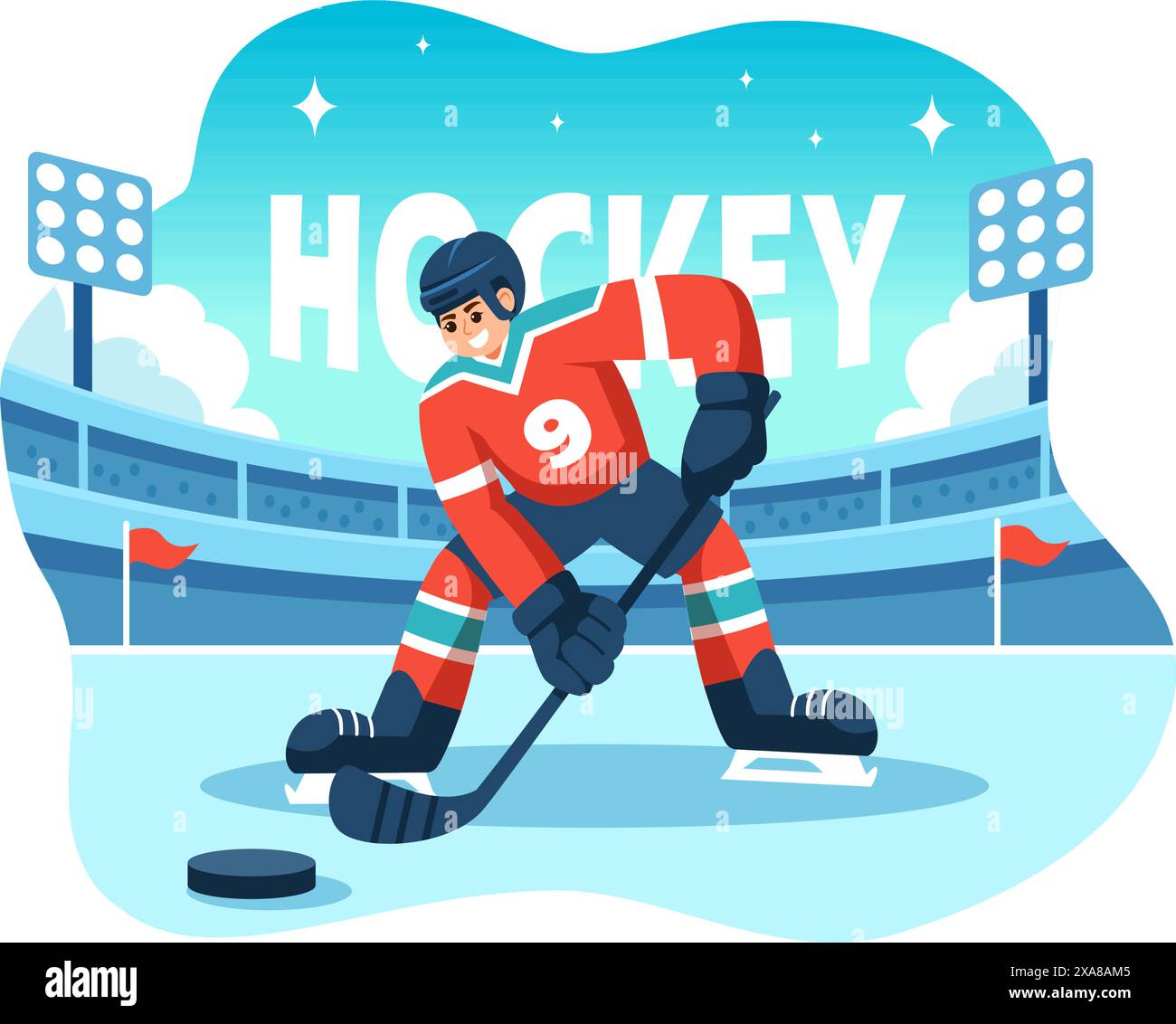 Ice Hockey Player Sport Vector Illustration Featuring A Helmet Stick Puck And Skates On An