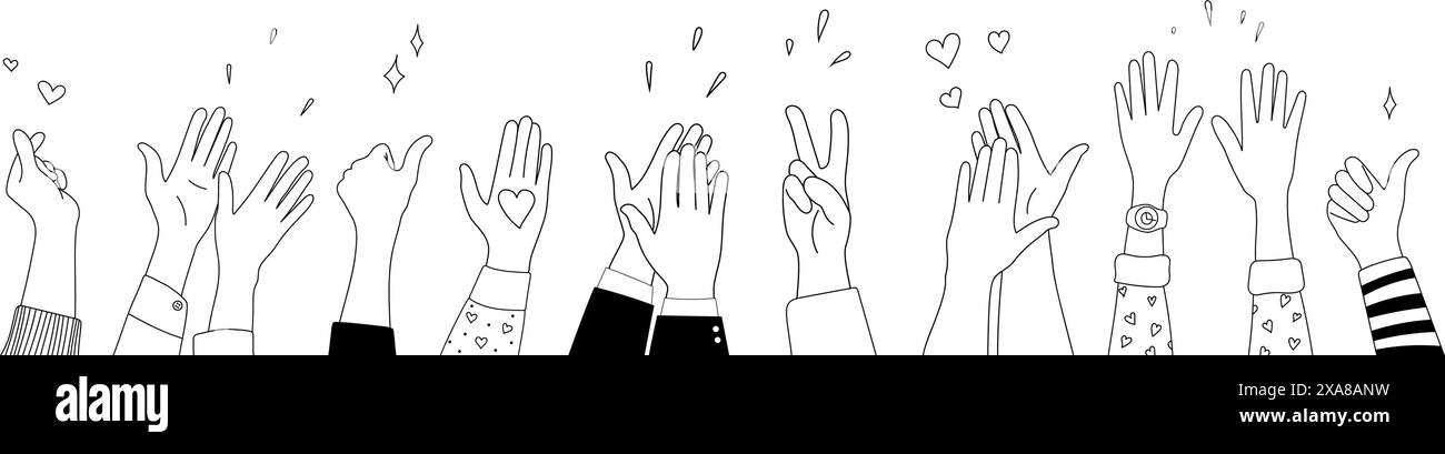 Doodle sketch hands up gestures comic icons silhouettes vector set ...