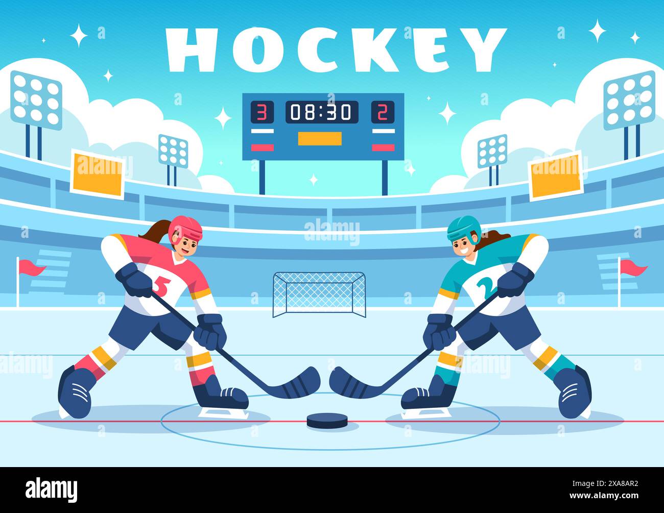 Ice Hockey Player Sport Vector Illustration featuring a Helmet, Stick ...