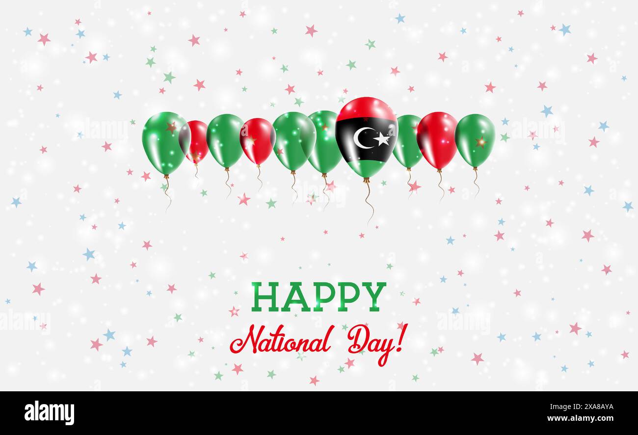 Libya Independence Day Sparkling Patriotic Poster. Row of Balloons in ...