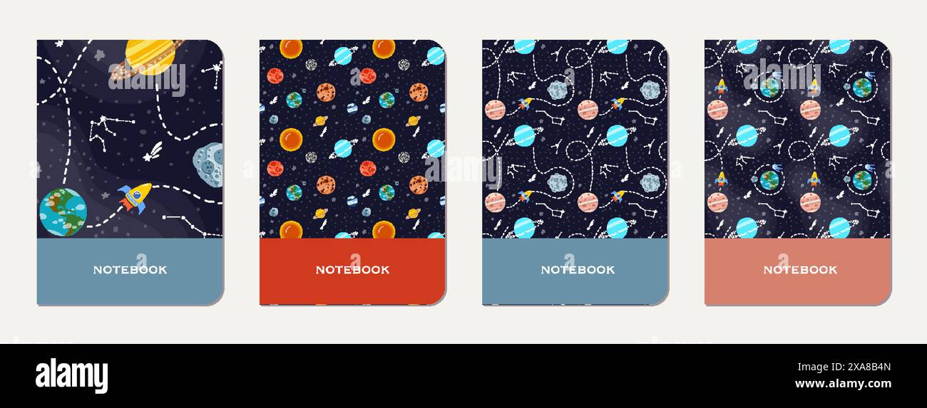 Note book cover design. Cosmic pattern for kids. Cute design for kids ...