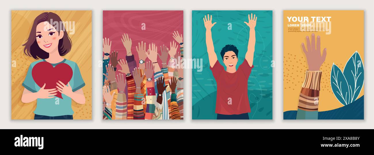 Leaflet - cover with group of volunteer multicultural people - editable ...