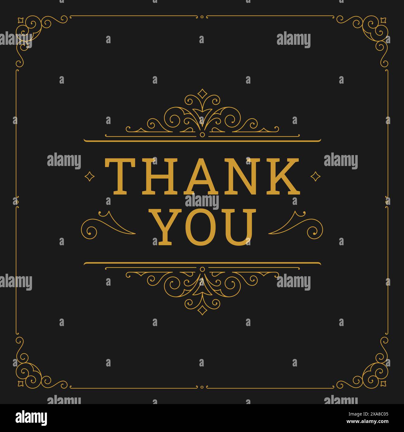 Thank you vintage card antique swirl flourish curved golden frame ...