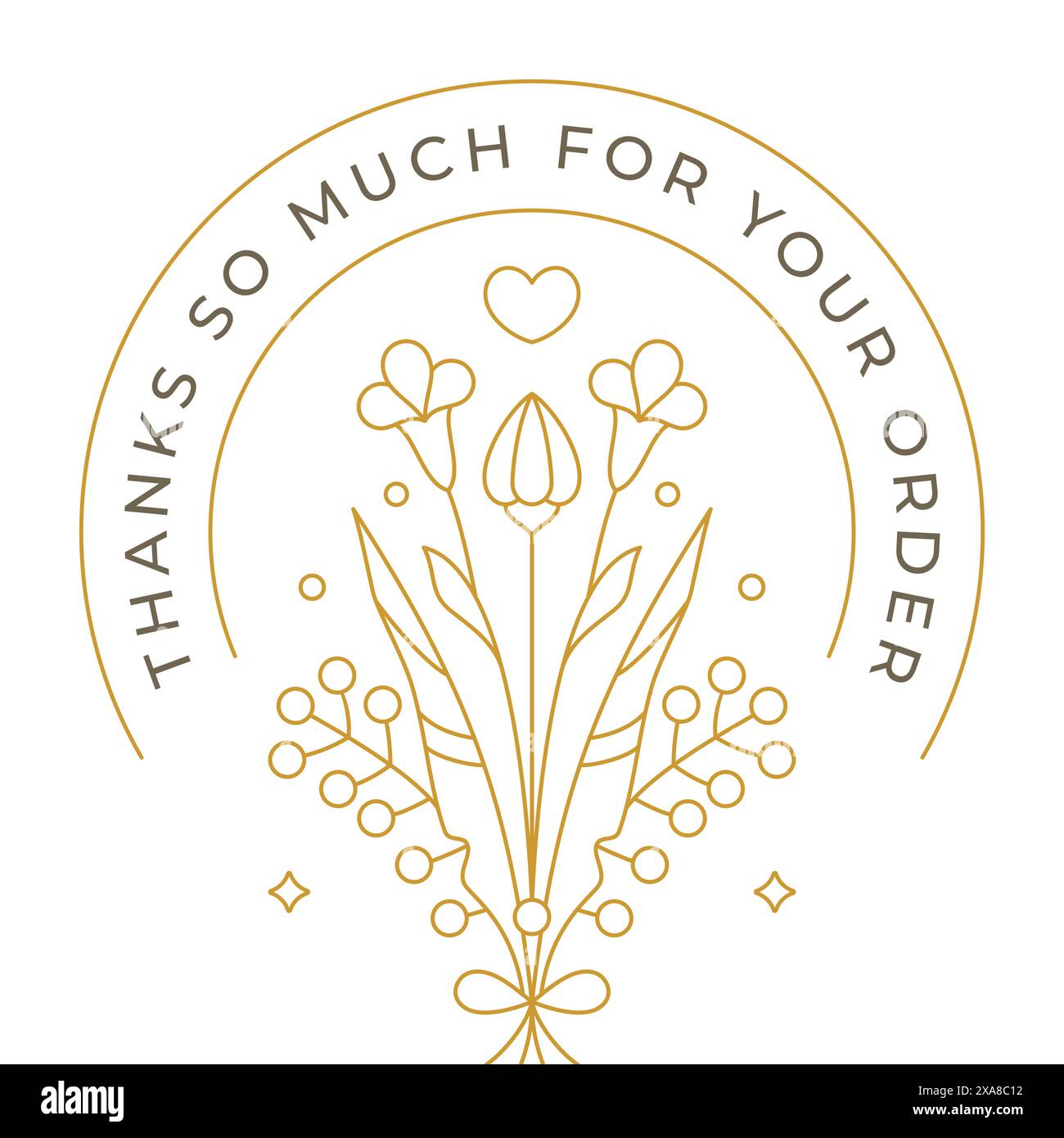 Thank you for order vintage card line flower petal bud stem golden ...