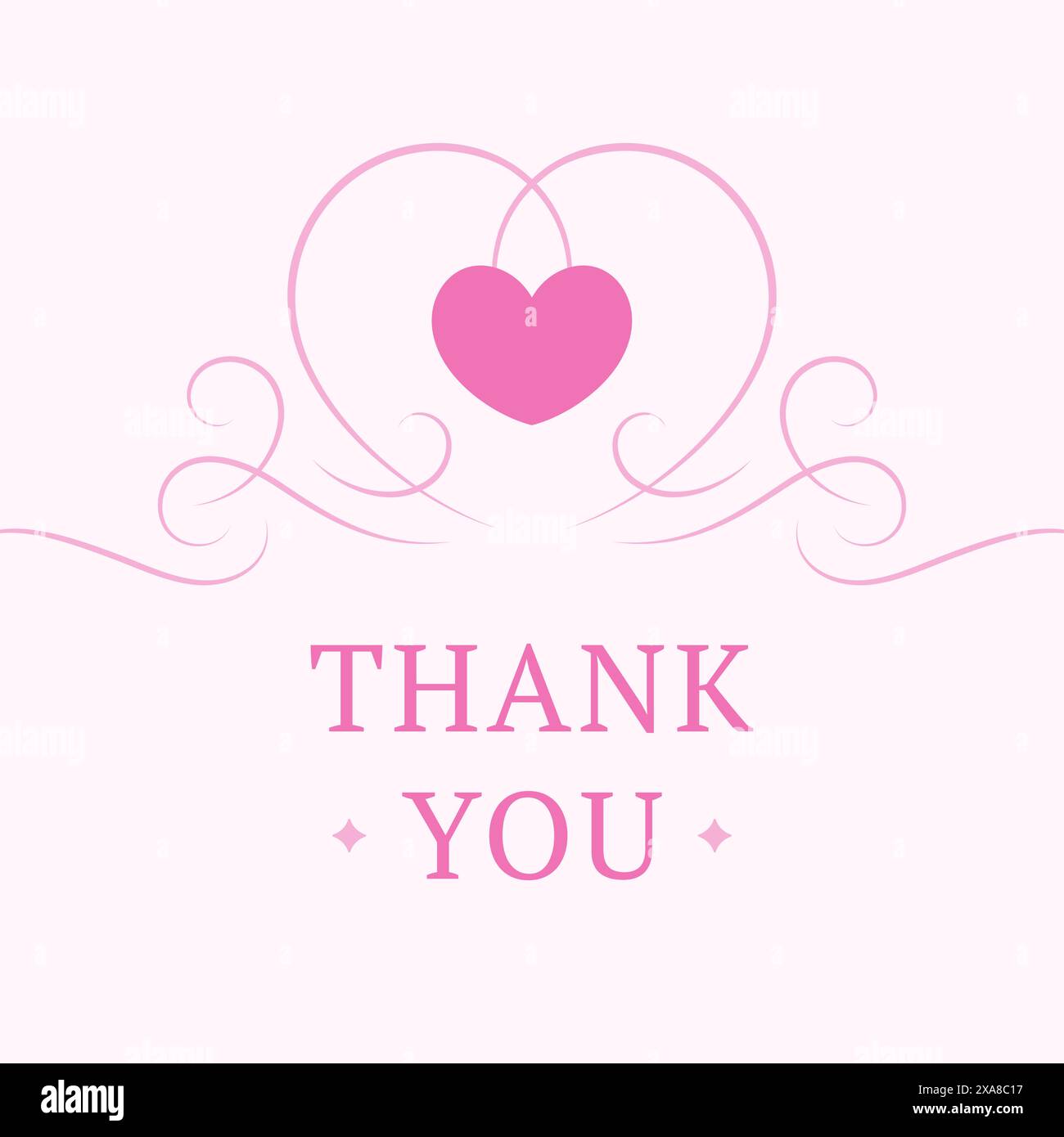 Thank you card heart pink curved romantic ornament vintage line design ...