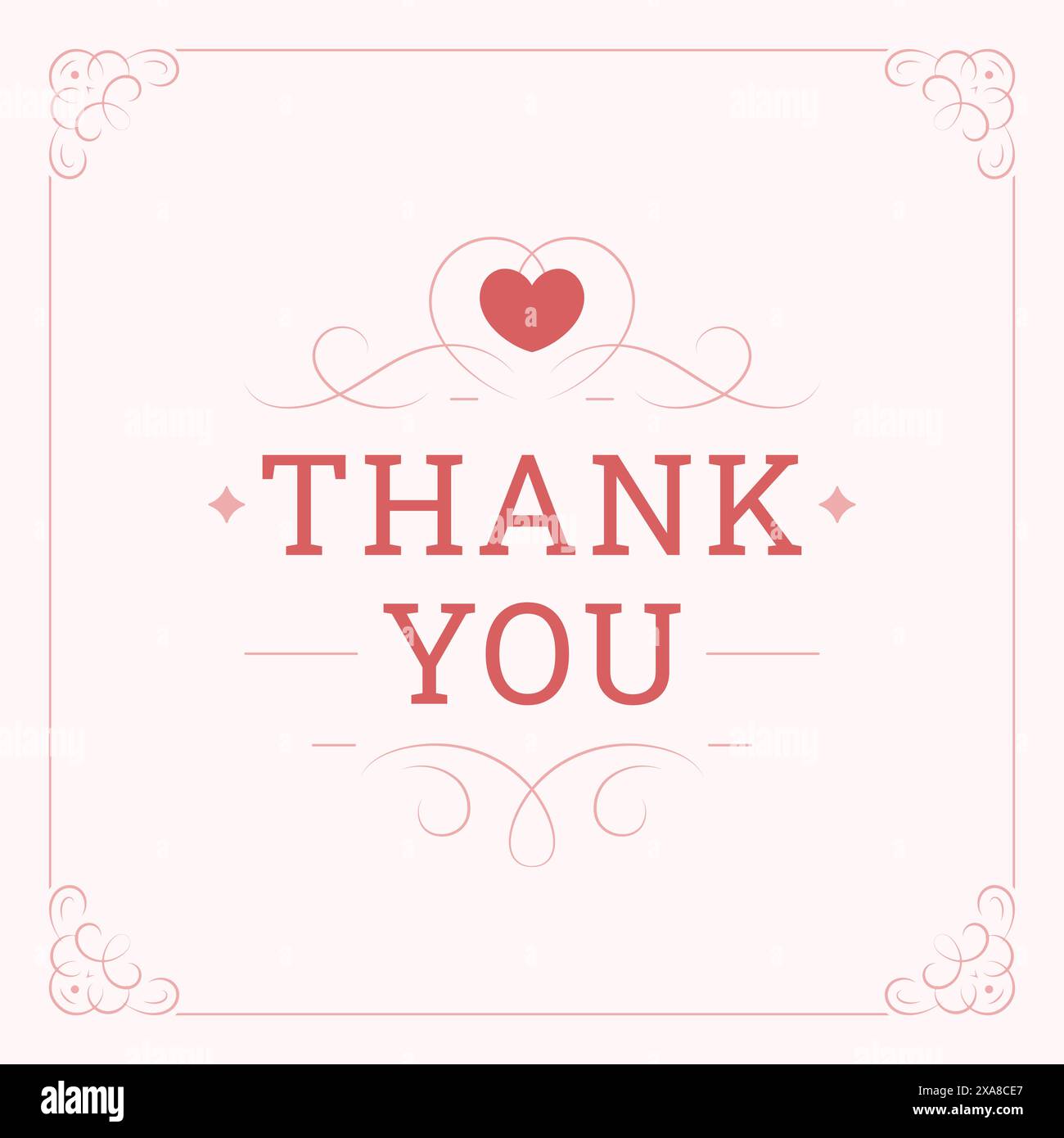 Thank you romantic card pink heart swirl curved ornate vintage design ...