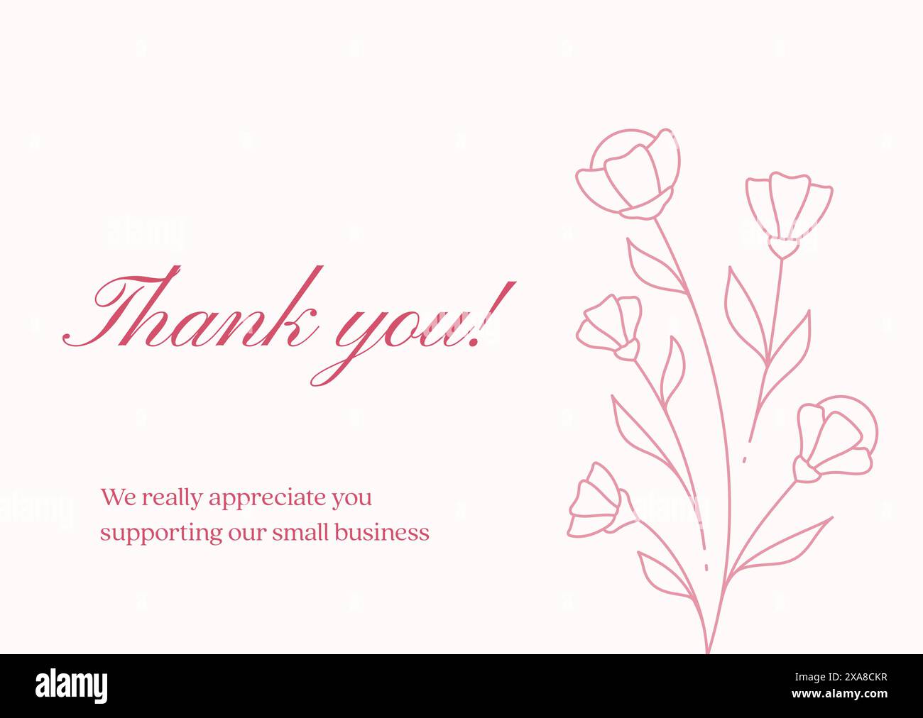 Thank you pink flower blossom card banner vintage romantic line design ...