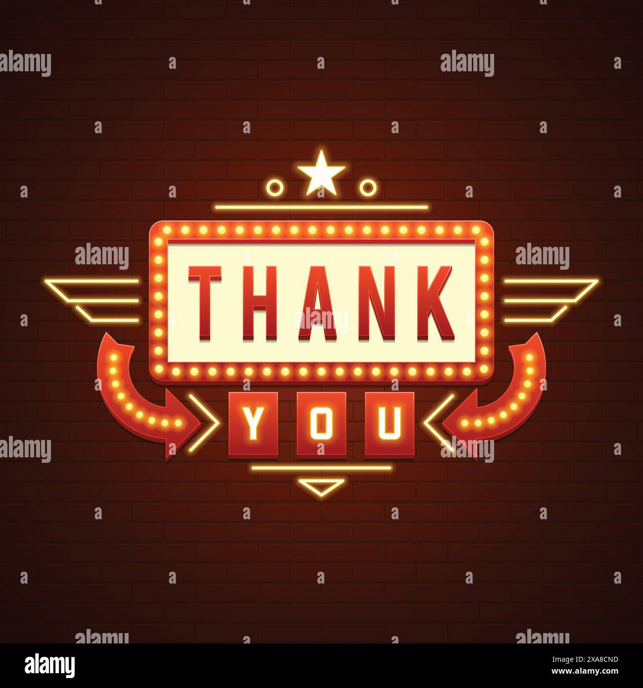 Retro Thank You Message Sign Design. Signage Light Bulbs Frame and Neon ...