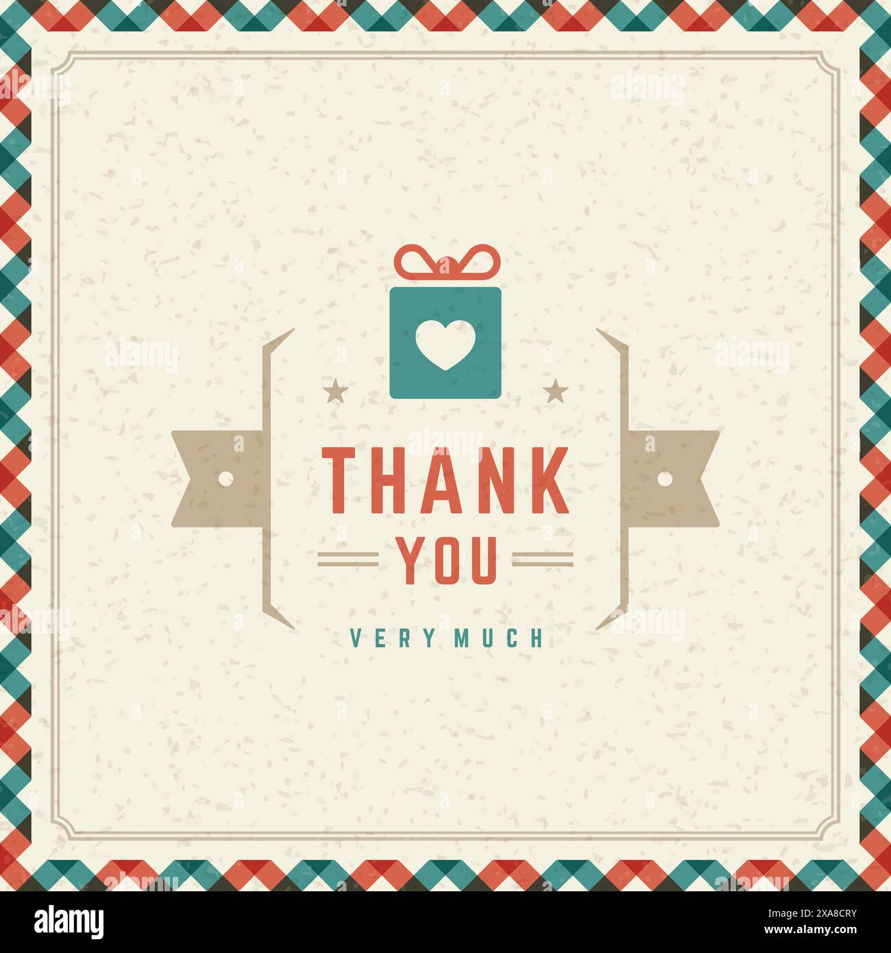 Thank You message text Vintage Greeting Card design template. Retro ...
