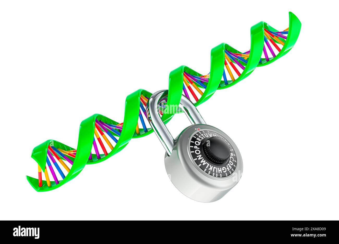 Dna spiral with combination padlock. Biotechnology research, concept ...