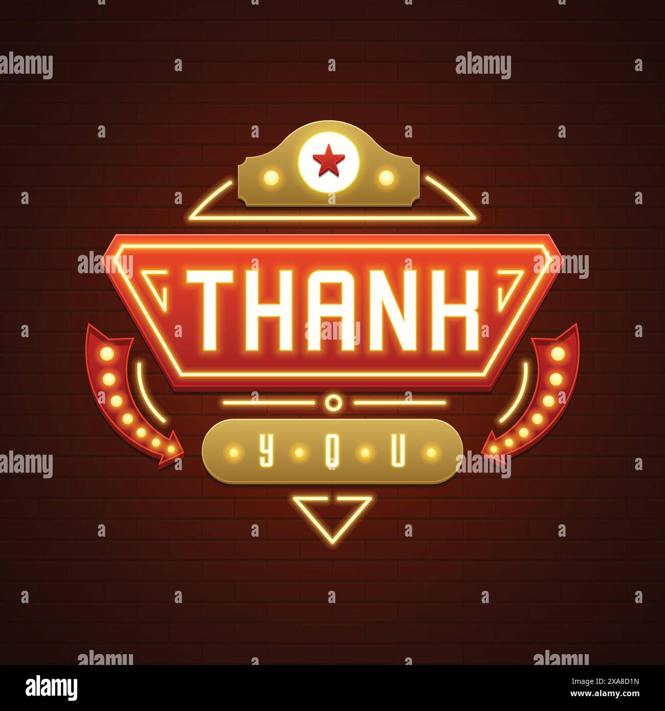 Retro Thank You Message Sign Design. Signage Light Bulbs Frame and Neon ...