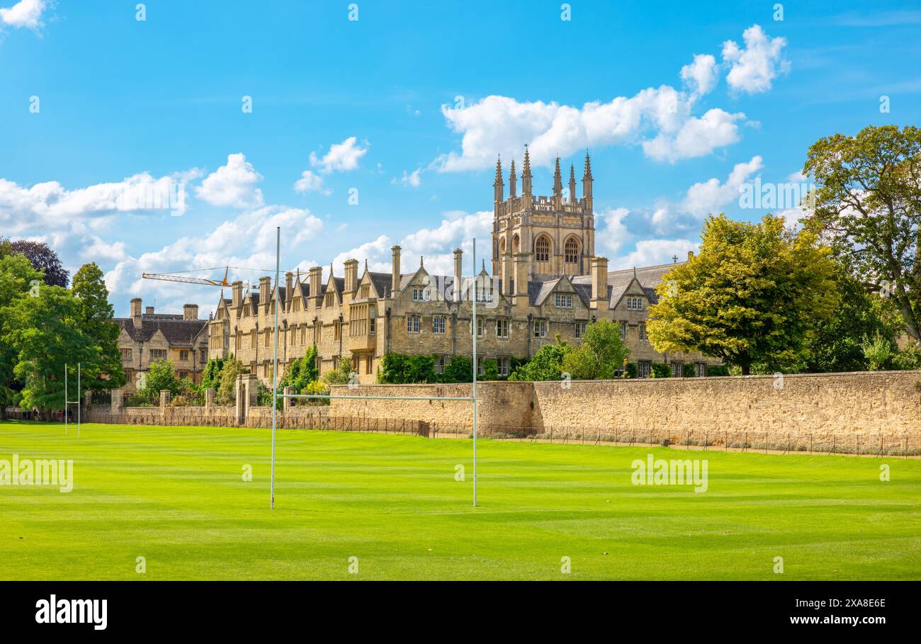 Panoramic view to Merton College of Oxford University from meadow ...