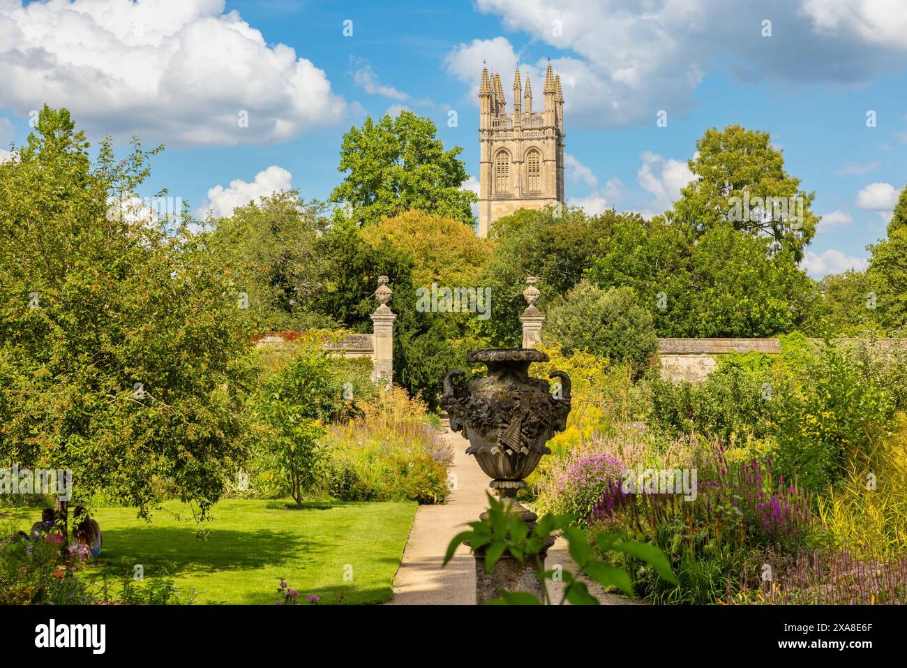 View to Oxford Botanic Garden with Magdalen Tower at distance. Oxford ...