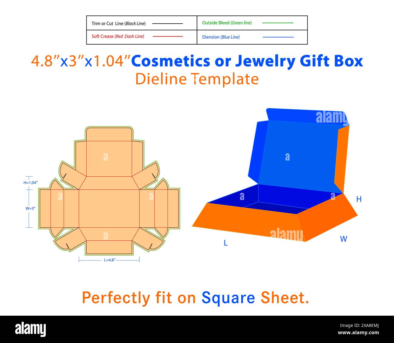 Cosmetics or Jewelry Gift Box L 4.8xW 3xH 1.04 inches Dieline Template ...