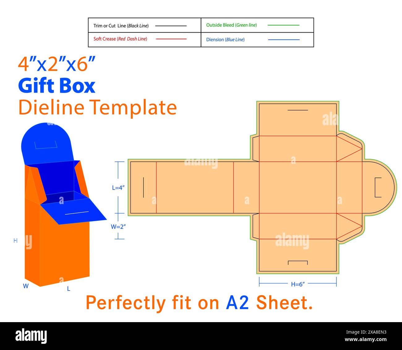 Gift Box L 4xW 2xH 6 Inches Dieline Template With 3d Design. Unveil the ...