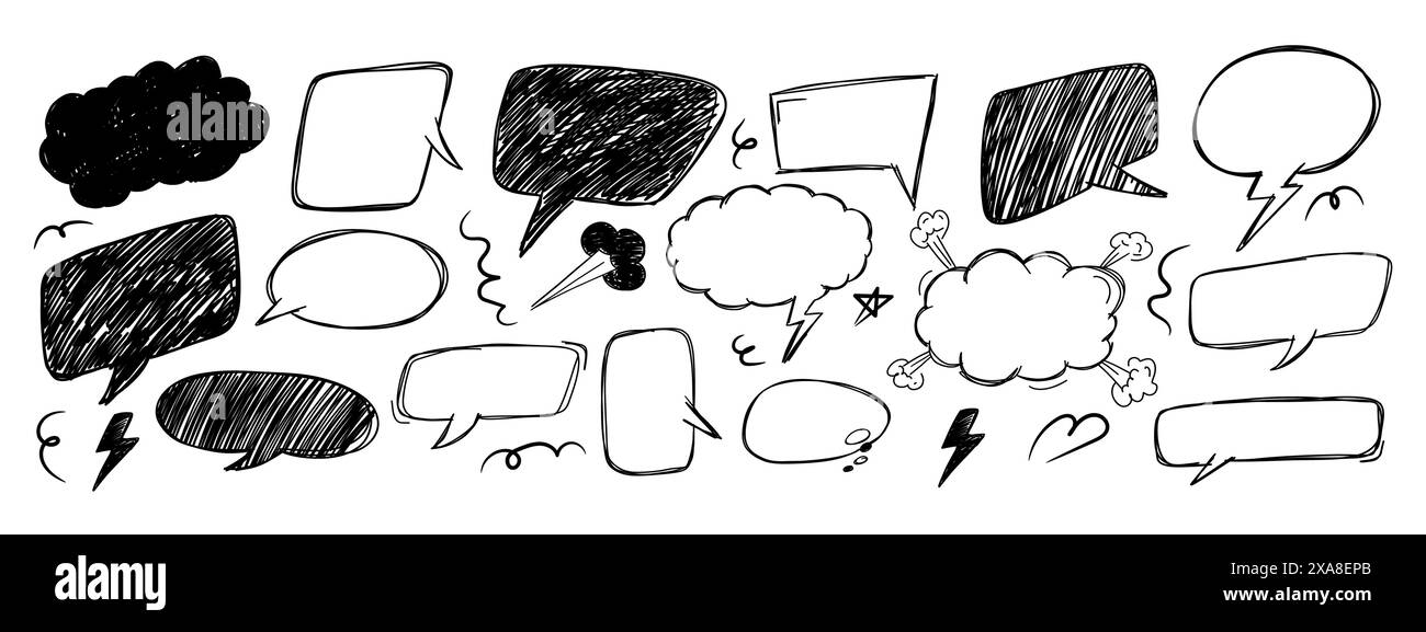 Set of scribble retro comic speech bubbles. Pen paint element Stock ...