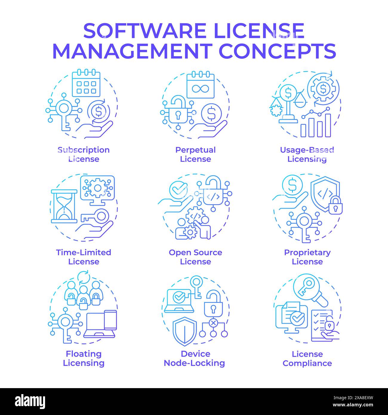Software license management blue gradient concept icons Stock Vector Image & Art - Alamy