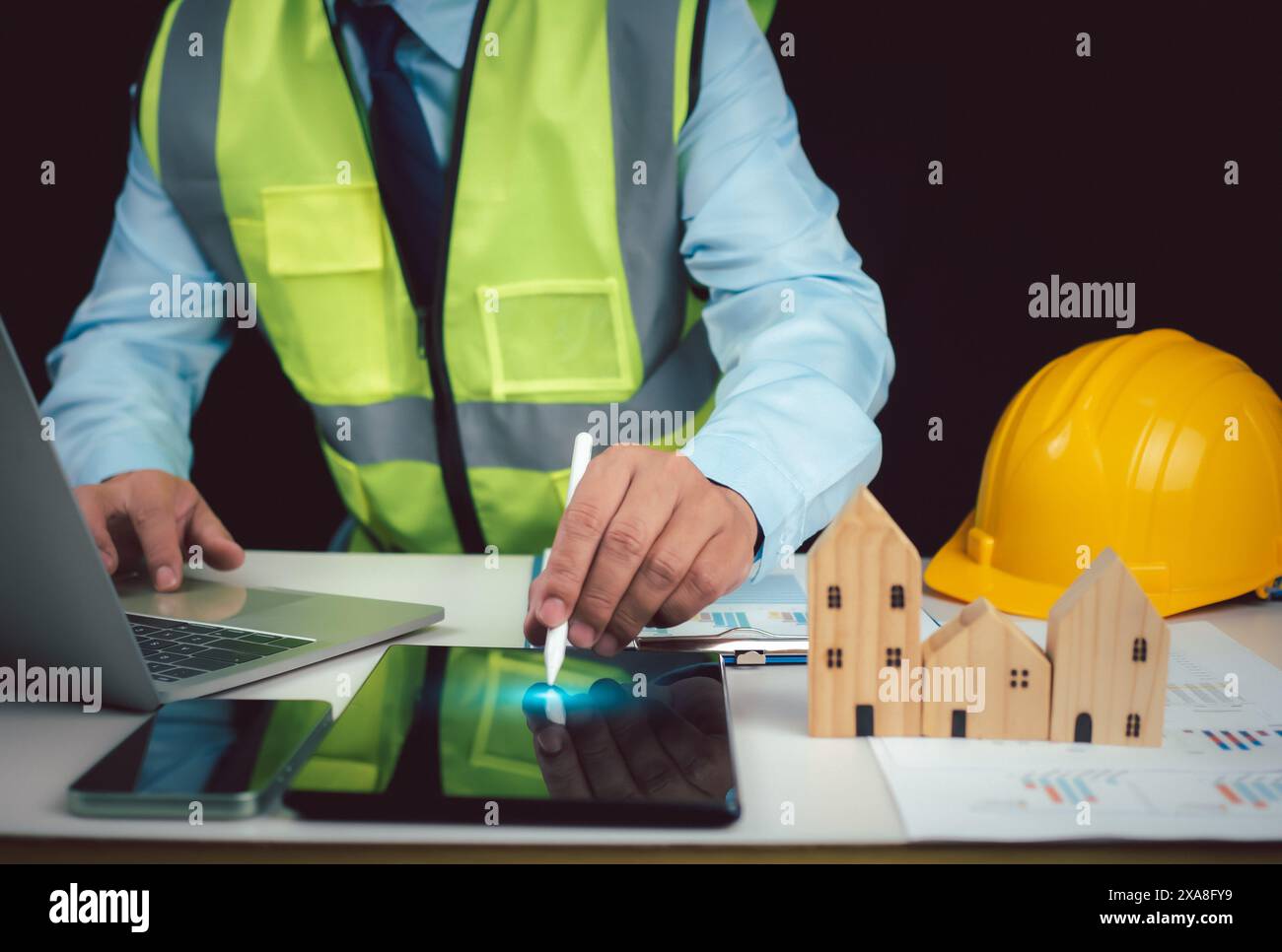 Project presentation plan, Architect or engineer using tablet to work ...