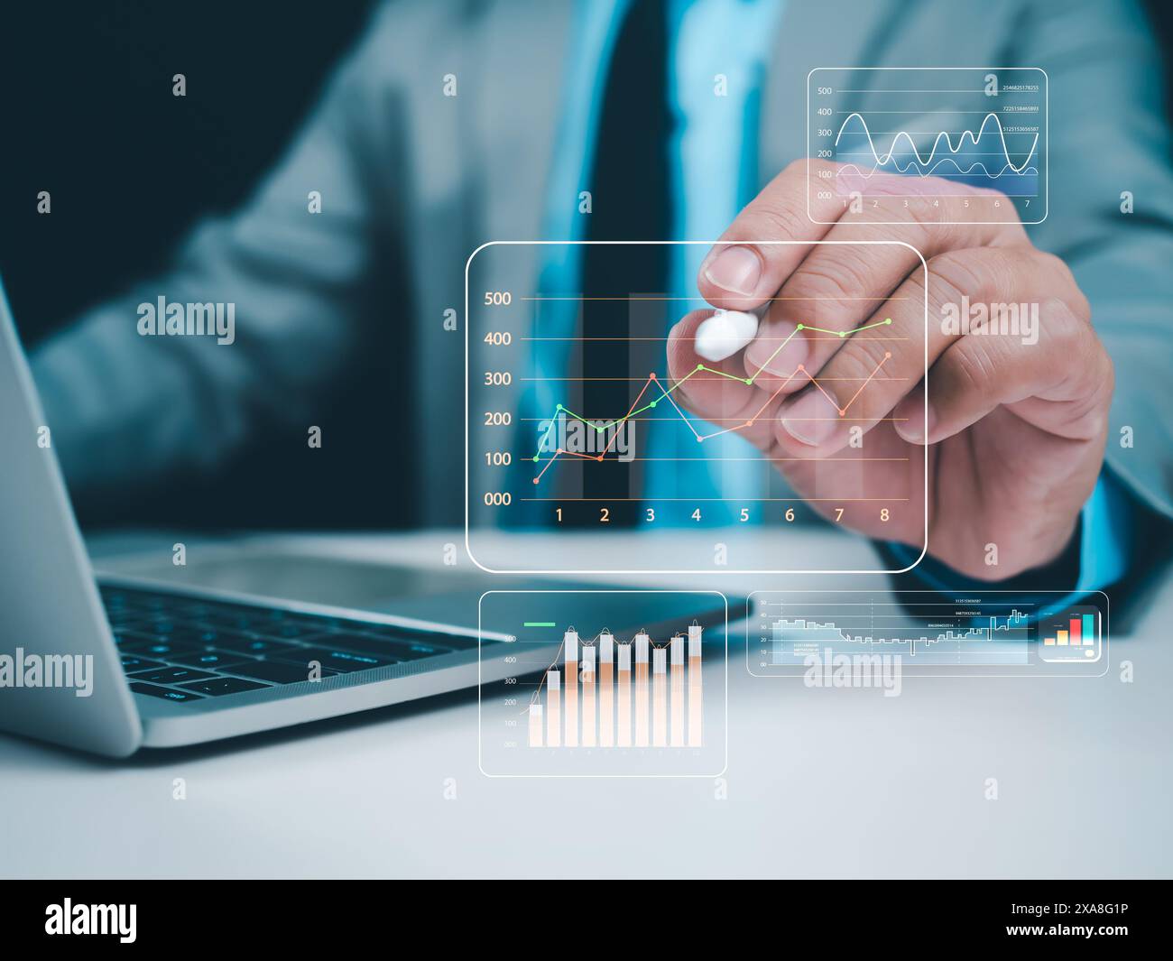 Business people use computers to analyze business and manage corporate ...