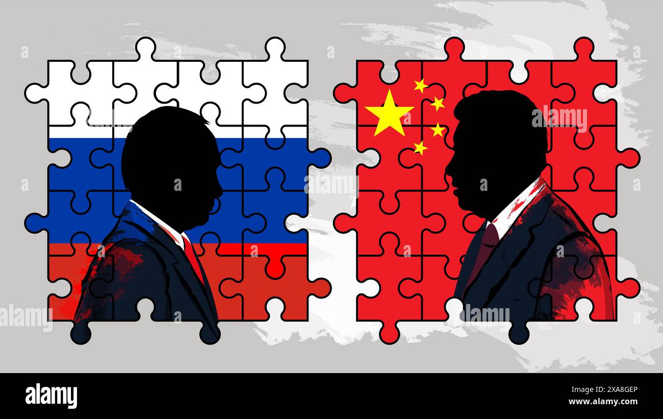 Silhouette of Chinese President Xi Jinping and Russian President ...