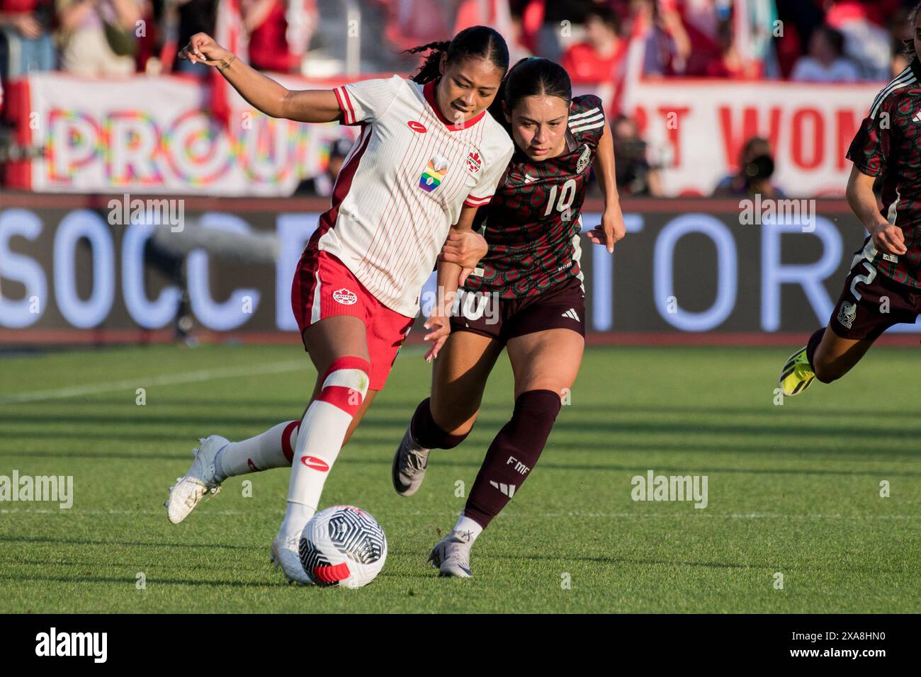 Toronto, Canada. 04th June, 2024. Jayde Riviere #8 (L) of Canada and ...