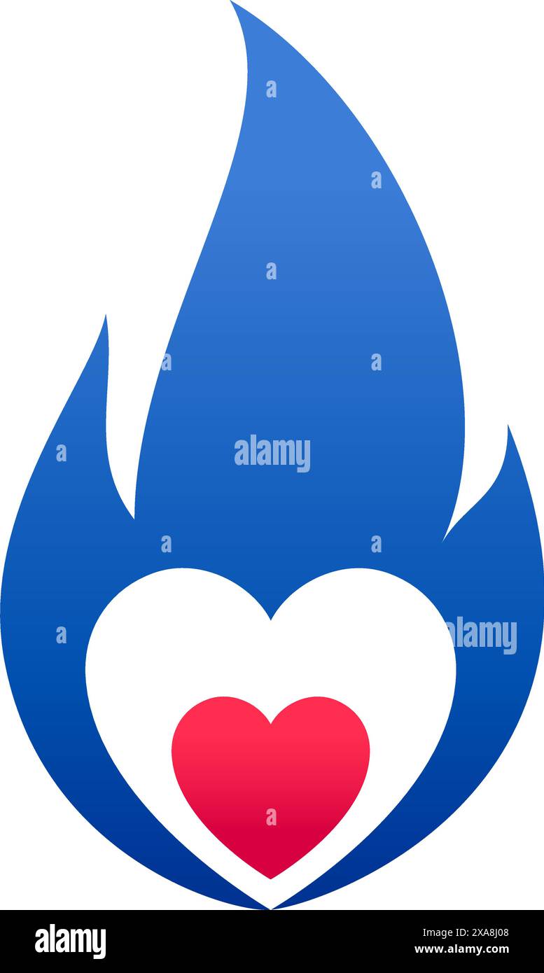 Fire blue flame, hot red heart symbol, vector illustration Stock Vector ...